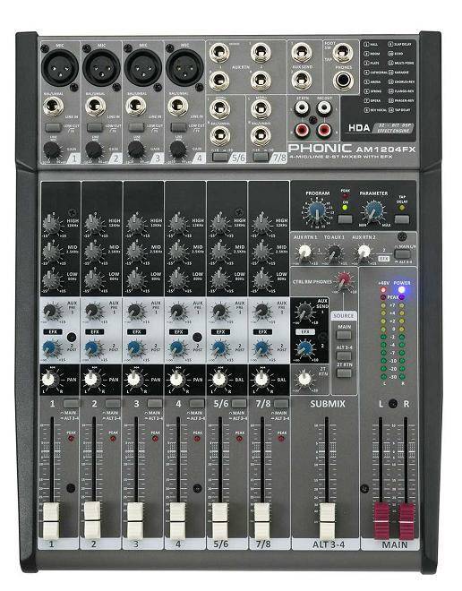 Phonic AM1204 4-MicLine 4-Stereo Line Input Compact Mixer - Mercury ...
